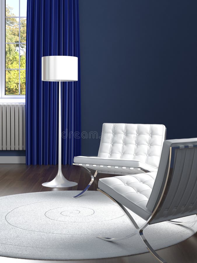 Interior Design Classic Blue and White Room Stock Illustration ...