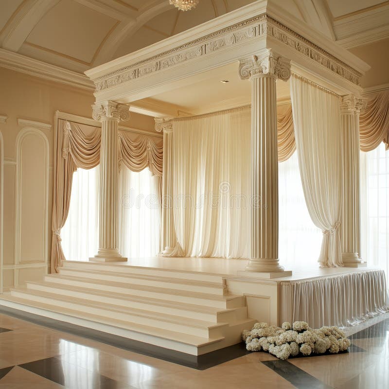 Interior Design of a Classic Hall with Columns and Curtains. 3d Render ...