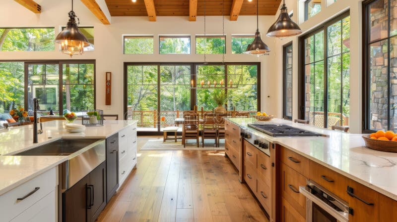 Interior Design Close Up of Hallway with White Walls, Hanging Lights ...