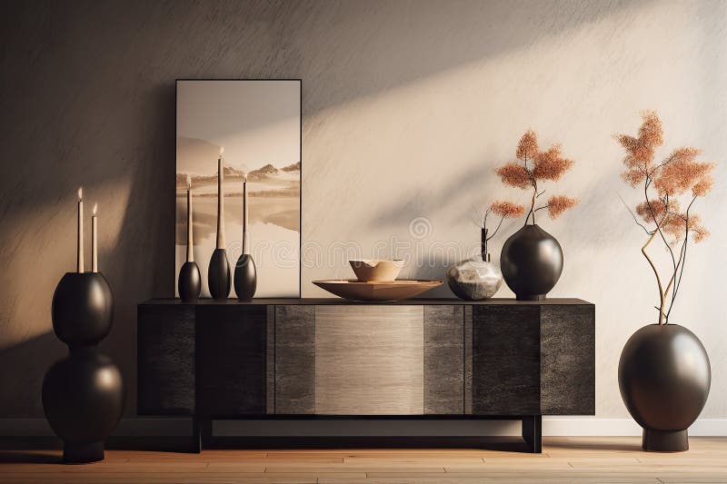 Interior Design Composition with a Modern Sideboard with a Lamp and ...
