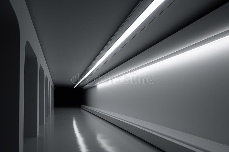 Big Corridor with White Glowing Light. Generative AI Stock Illustration ...