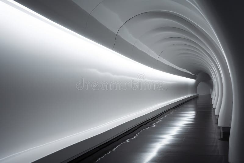 Big Corridor with White Glowing Light. Generative AI Stock Illustration ...