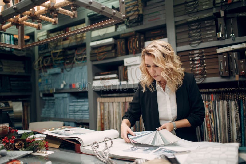 Interior Designer Woman at Work. Design and Interior Decoration. Stock ...