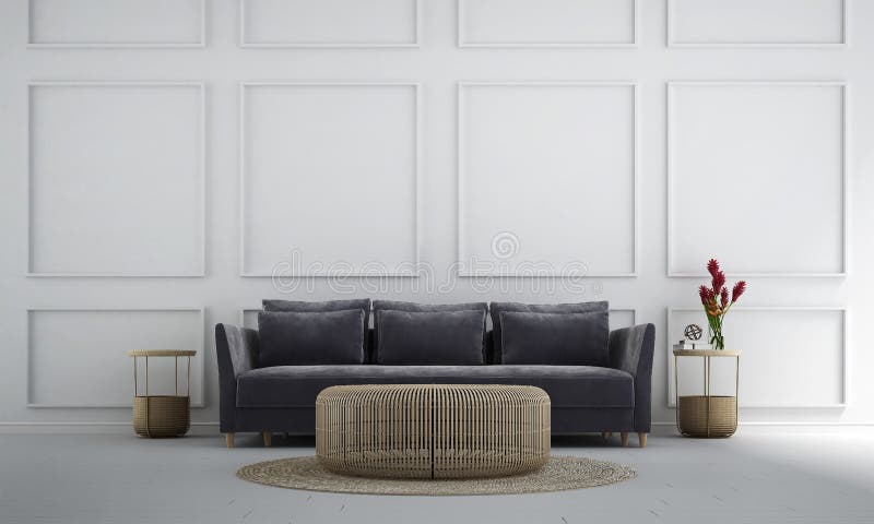 The Interior Design Concept of Modern Living and White Wall Pattern ...