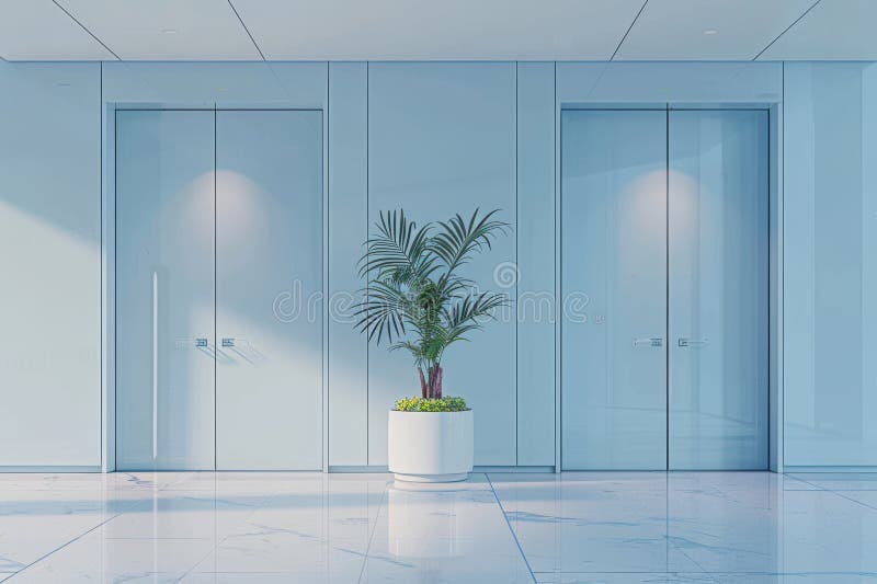 Interior Design Concept for Modern Office Corridor with Two Teal Doors ...