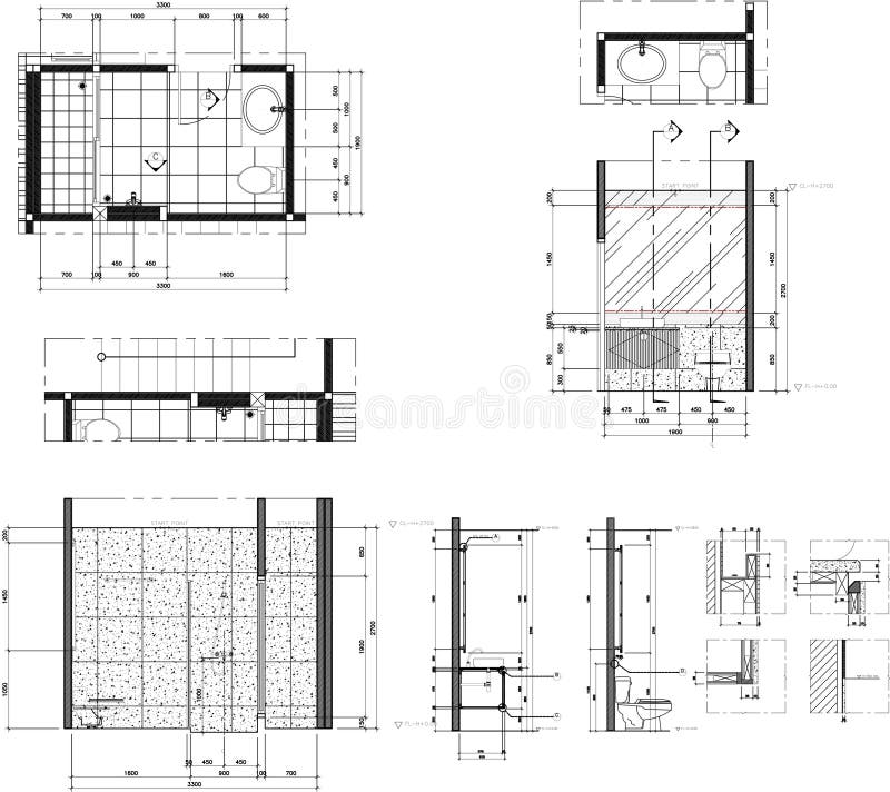 Bathroom Design Furniture Layout Plan Section Detail Stock ...