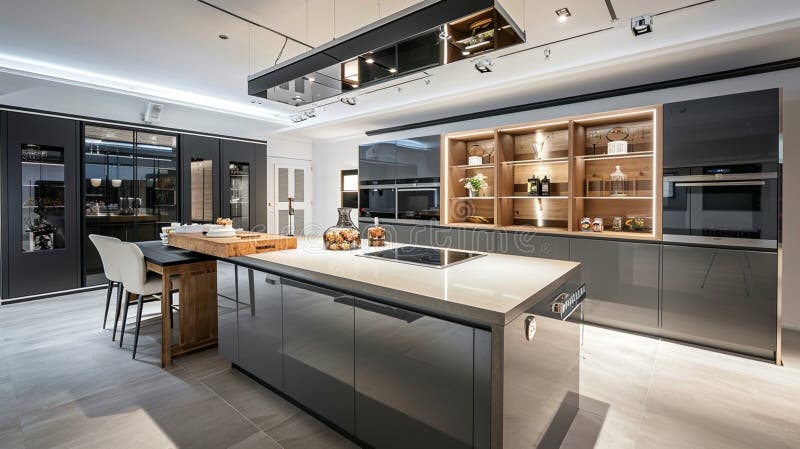 Interior Design Decor Showing Large Modern Kitchen with Island and ...