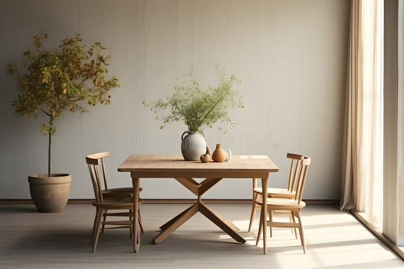 Interior Design of Dining Room Table.Mockup Empty Wall Stock ...