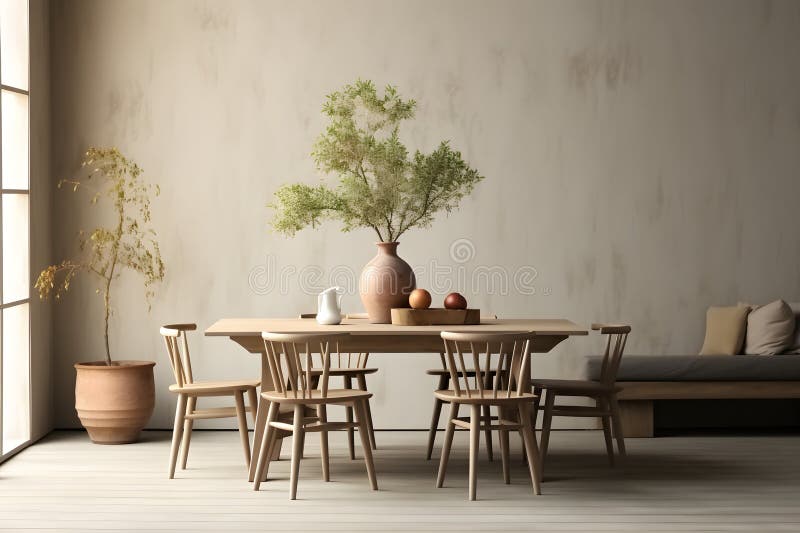 Interior Design of Dining Room Table.Mockup Empty Wall Stock ...
