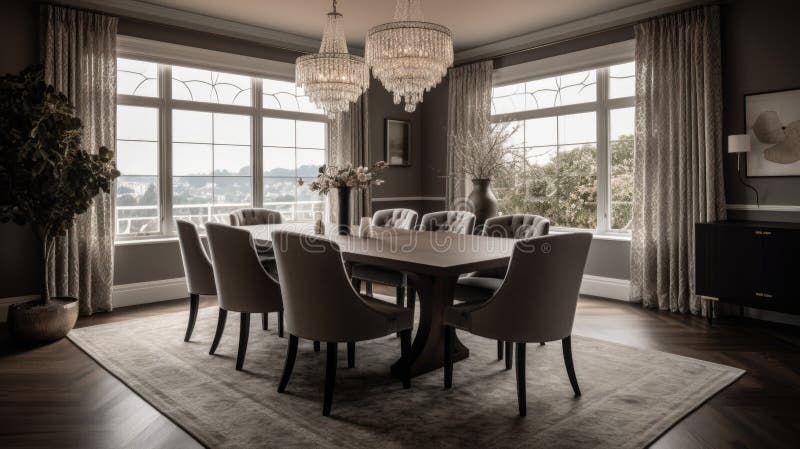Interior Deisgn of Dining Room in Transitional Style with Chandelier ...