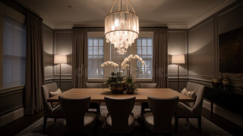 Interior Deisgn of Dining Room in Transitional Style with Chandelier ...