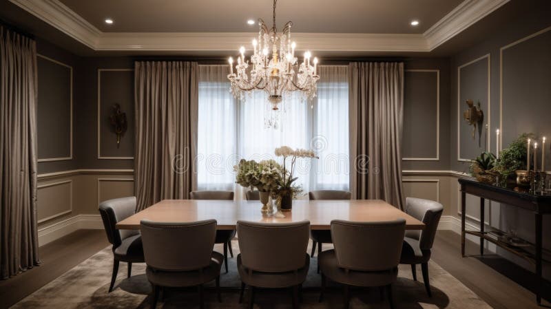 Interior Deisgn of Dining Room in Transitional Style with Chandelier ...