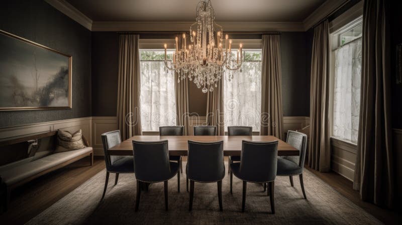 Interior Deisgn of Dining Room in Transitional Style with Chandelier ...