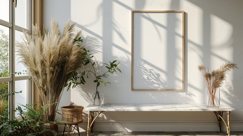 Interior Design Display, a Frame Mockup Adorns a Marble Side Table ...