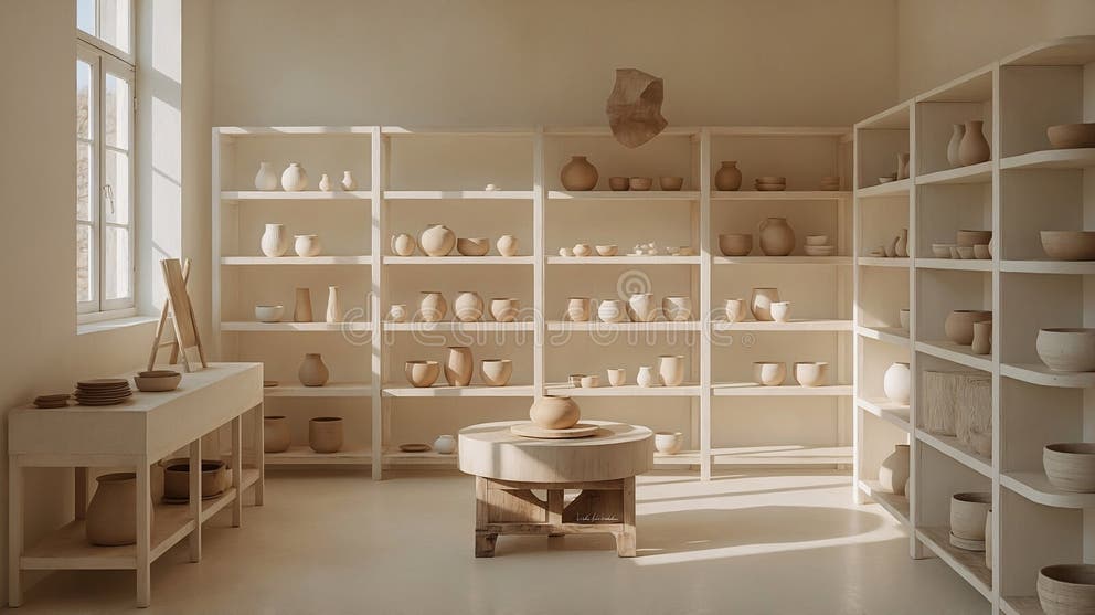 Interior Design Displaying Ceramic Pottery Collection in a Bright and ...