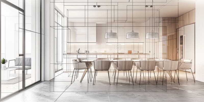 An Interior Design Drawing of the Kitchen and Dining Area Created with ...