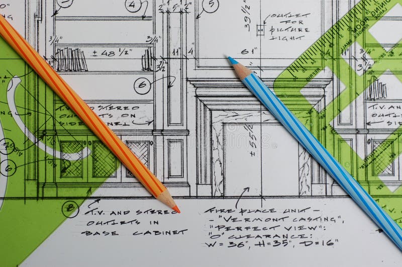 Interior design drawings stock photo. Image of pencil - 3074078