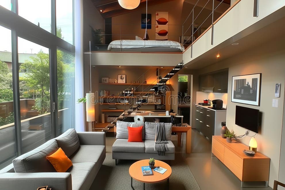 Interior Design of Duplex Room AI Generated Stock Illustration - Illustration of contemporary ...