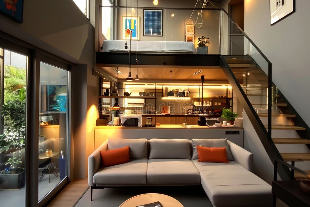 Interior Design of Duplex Room AI Generated Stock Illustration - Illustration of luxury, kitchen ...