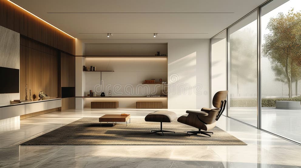 Interior Design, an Elegant Modern Minimalist Study with a Spacious ...