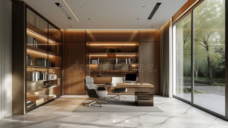 Interior Design, an Elegant Modern Minimalist Study with a Spacious ...