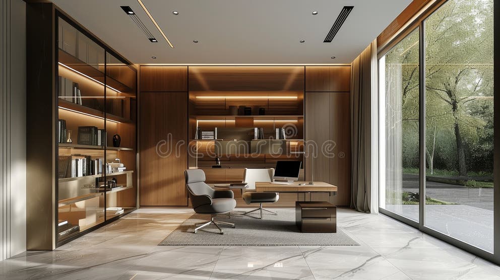 Interior Design, an Elegant Modern Minimalist Study with a Spacious ...