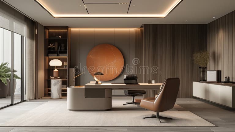Interior Design, an Elegant Modern Minimalist Study with a Spacious ...