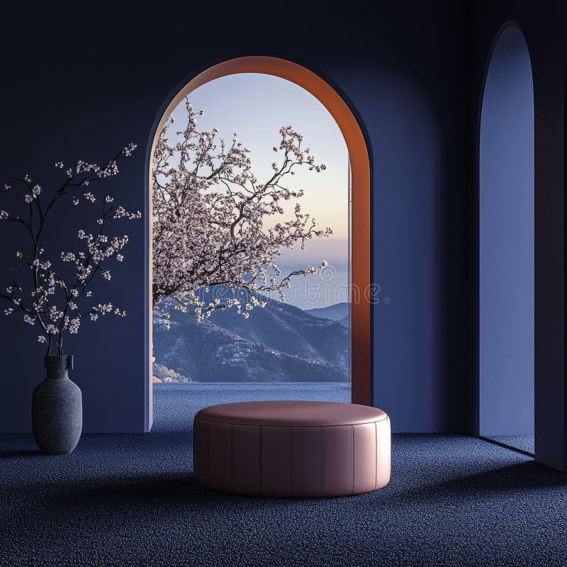 Interior Design Elements in the Blue Room Include a Pink Ottoman ...