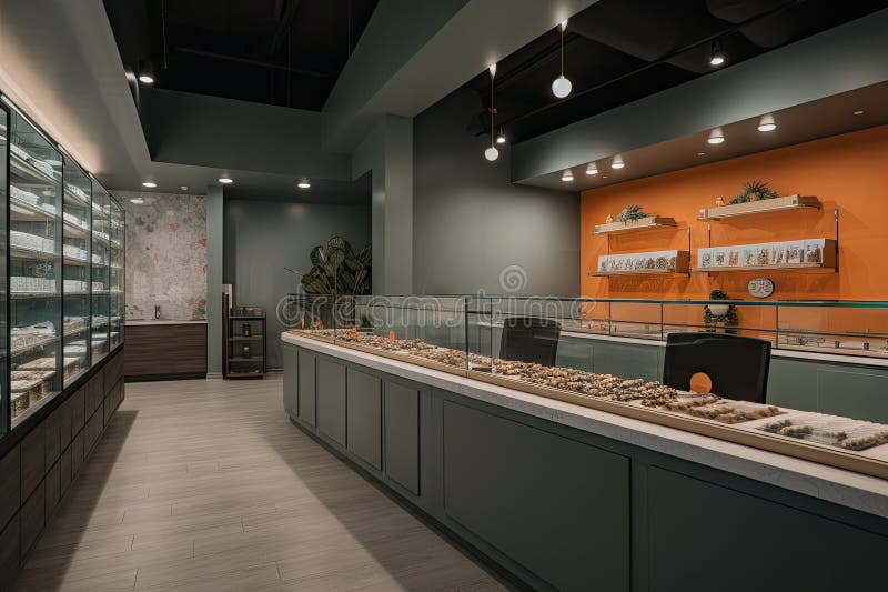 Interior Design Elements of a Sleek and Modern Dispensary, with Pops of ...