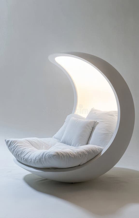 The Interior Design Features a Crescent Moon Chair in a Lit Studio ...