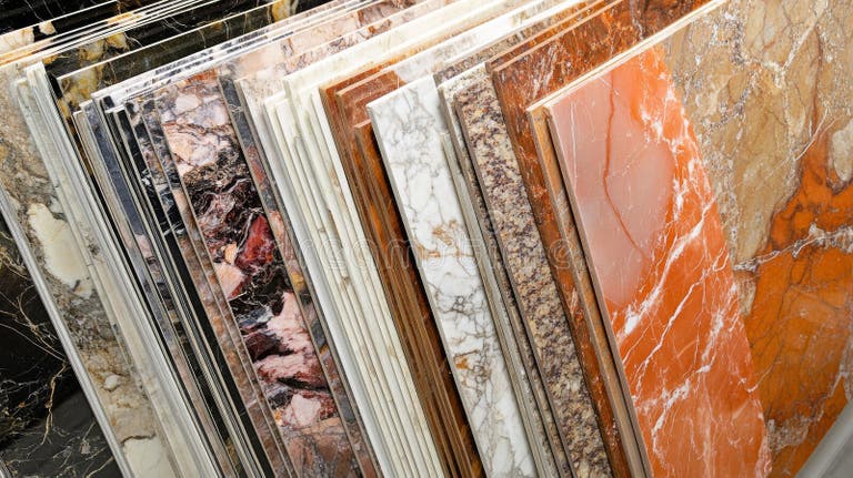 Interior Design Features a Display of Multiple Stone Samples Stock ...