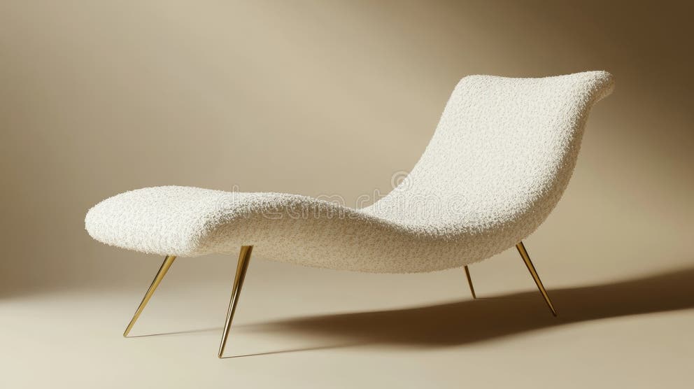 The Interior Design Features a Modern White Chaise Lounge on a ...