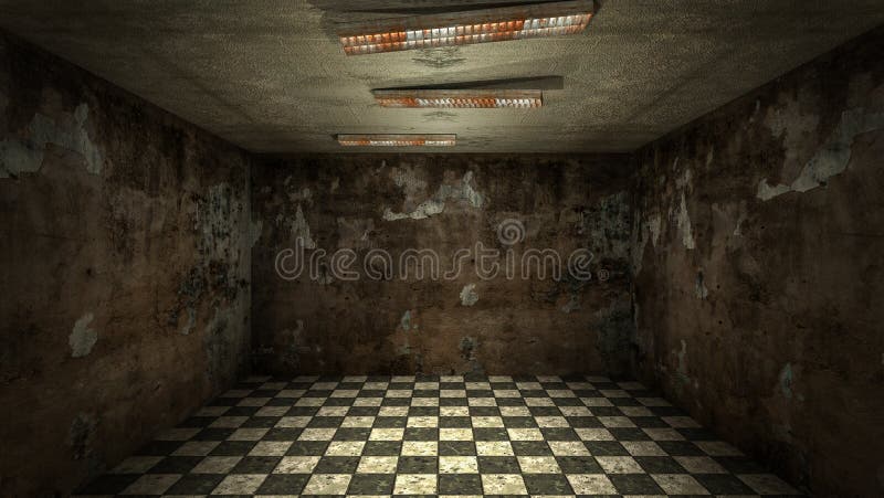 The Interior Design of Horror and Creepy Damage Empty Room., 3D ...