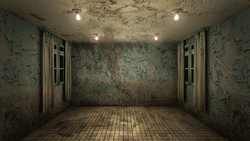 The Interior Design of Horror and Creepy Damage Empty Room., 3D ...