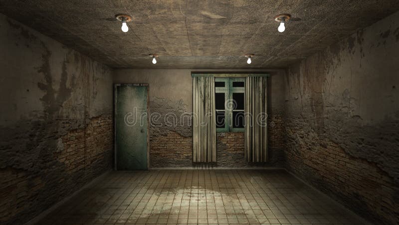 The Interior Design of Horror and Creepy Damage Empty Room., 3D ...