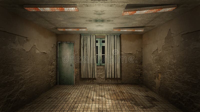 The Interior Design of Horror and Creepy Damage Empty Room., 3D ...