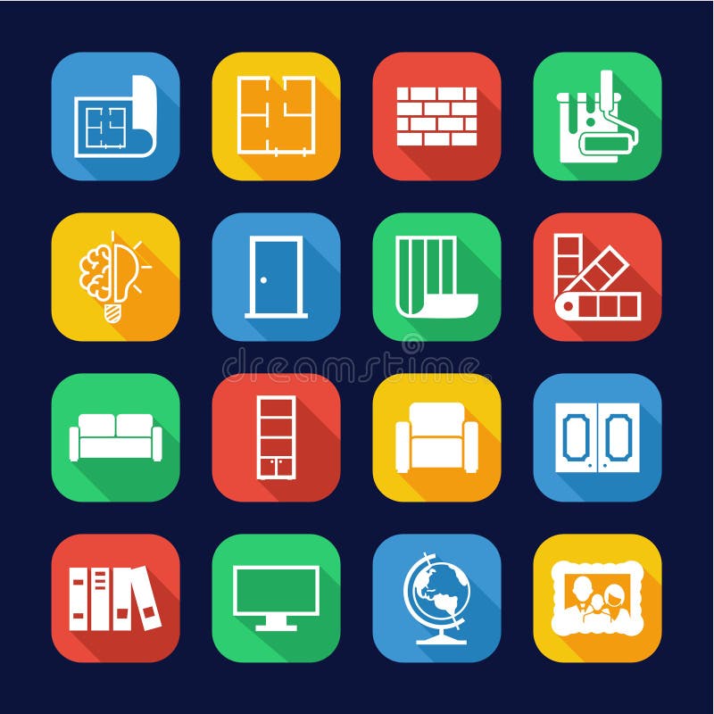 Interior Design Icons All in One Icons -Black & White-Color Flat Design ...