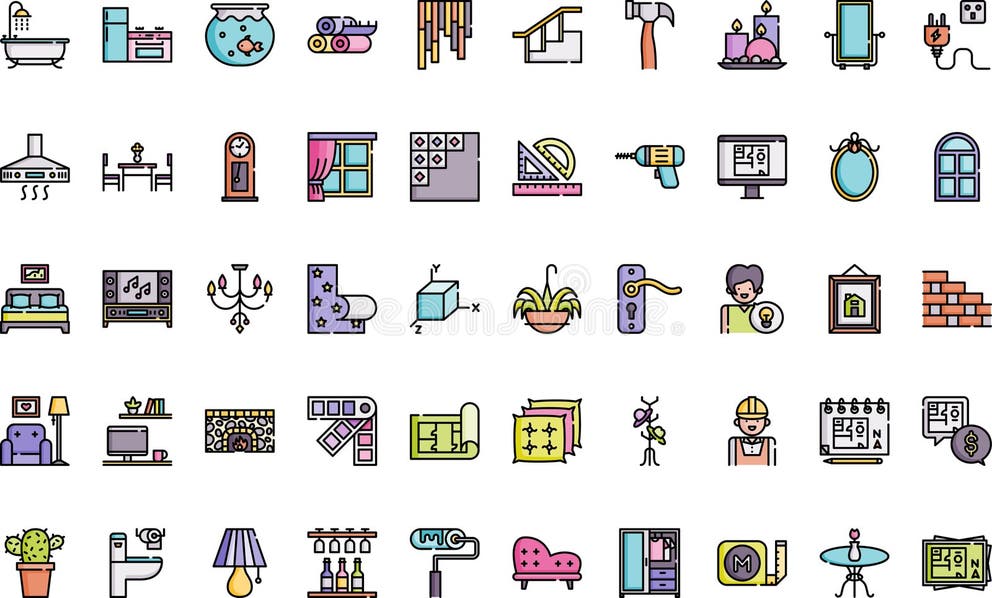 Interior Design Icons High-Quality Vector Icons Collection with ...