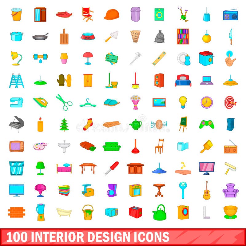 100 Interior Design Icons Set, Cartoon Style Stock Vector ...
