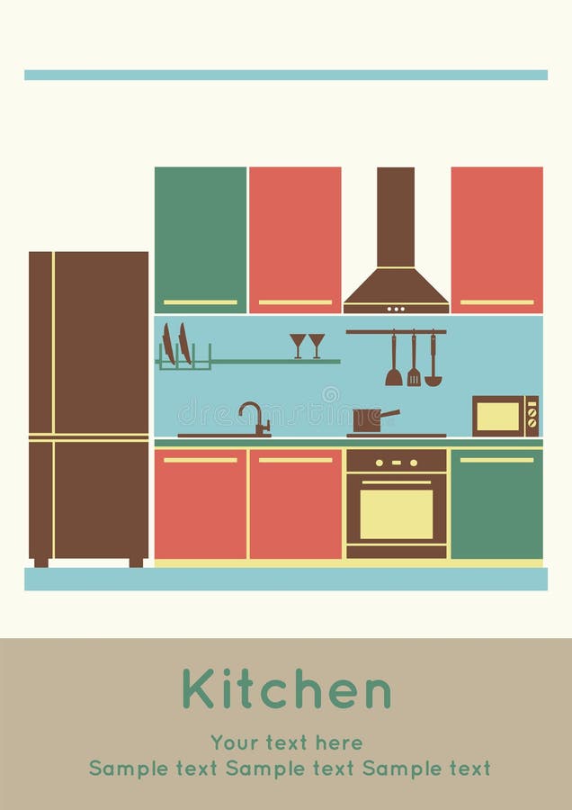 Interior design, kitchen stock illustration. Illustration of board ...