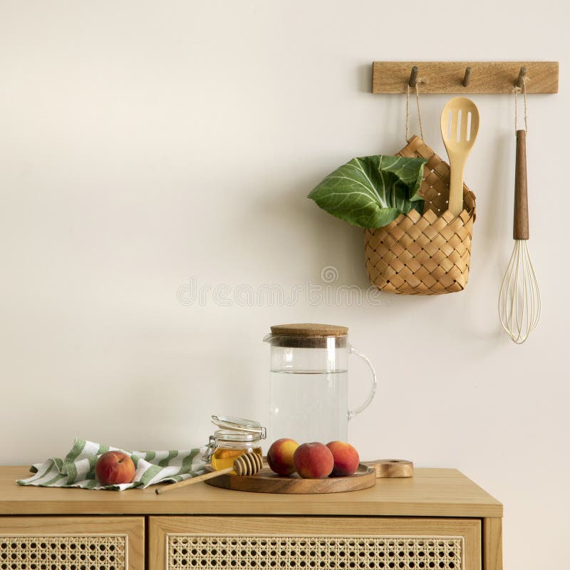 Interior Design of of Kitchen Space with Rattan Commode, Boho Chair ...