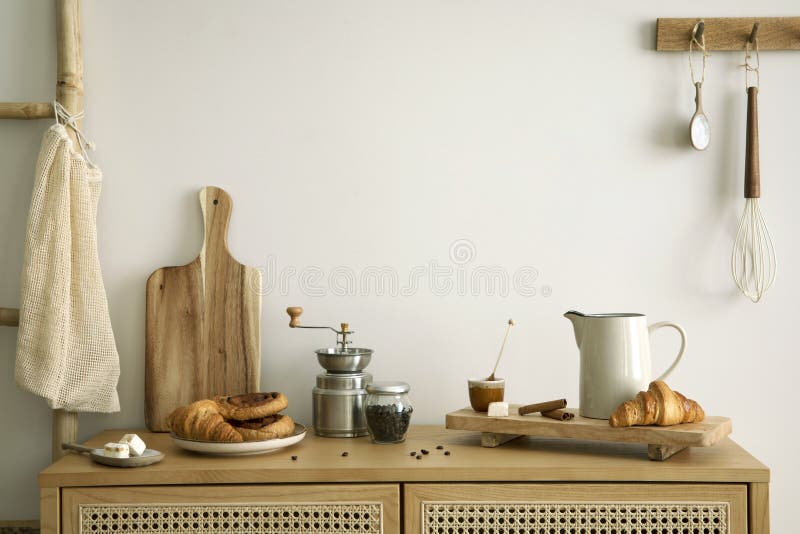 Interior Design of Kitchen Space with Rattan Commode, Ladder, Baking ...