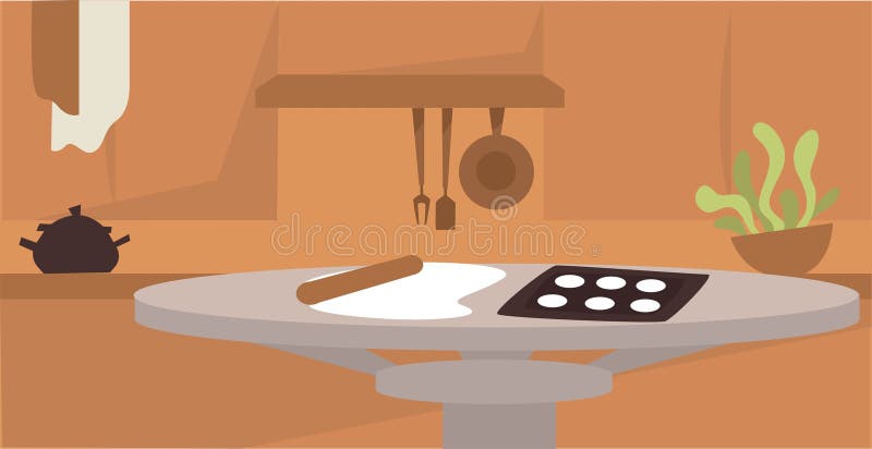 Interior Design of Kitchen, Table with Cooking Stock Vector ...