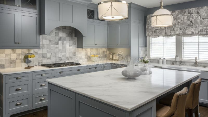 Interior Deisgn of Kitchen in Transitional Style with Kitchen Island ...