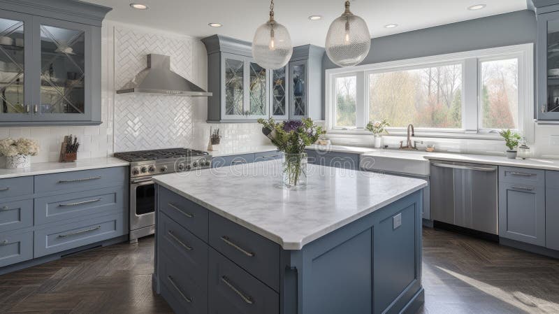 Interior Deisgn of Kitchen in Transitional Style with Kitchen Island ...