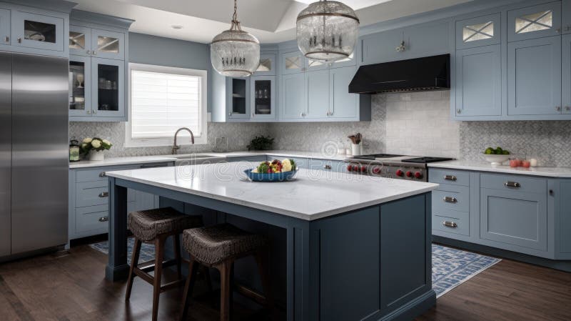 Interior Deisgn of Kitchen in Transitional Style with Kitchen Island ...