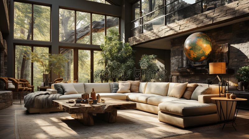 Interior Design of Large Living Room Background Stock Illustration ...