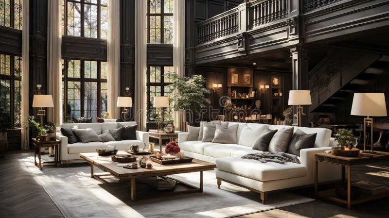 Interior Design of Large Living Room Background Stock Illustration ...