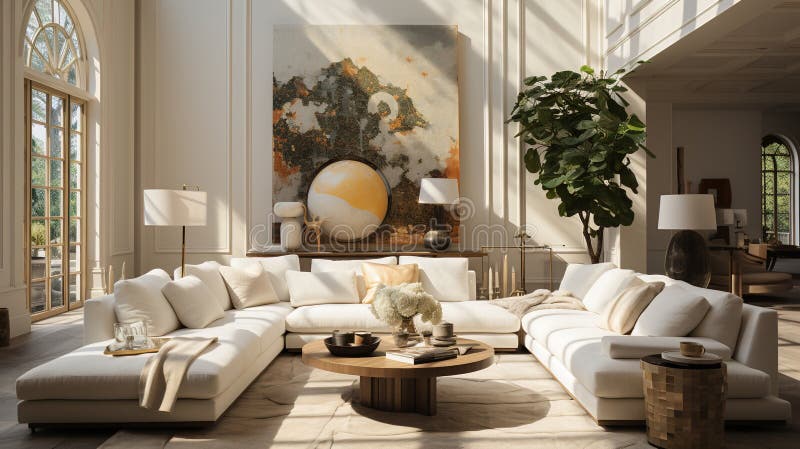 Interior Design of Large Living Room Background Stock Illustration ...