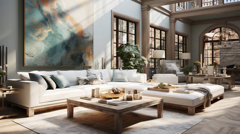 Interior Design of Large Living Room Background Stock Illustration ...